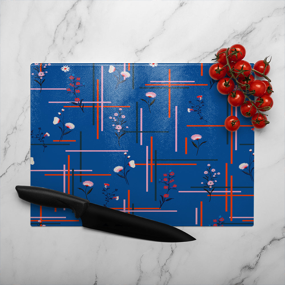Flowers With Check Grid For Fashion Glass Chopping Board – Benjamin ...