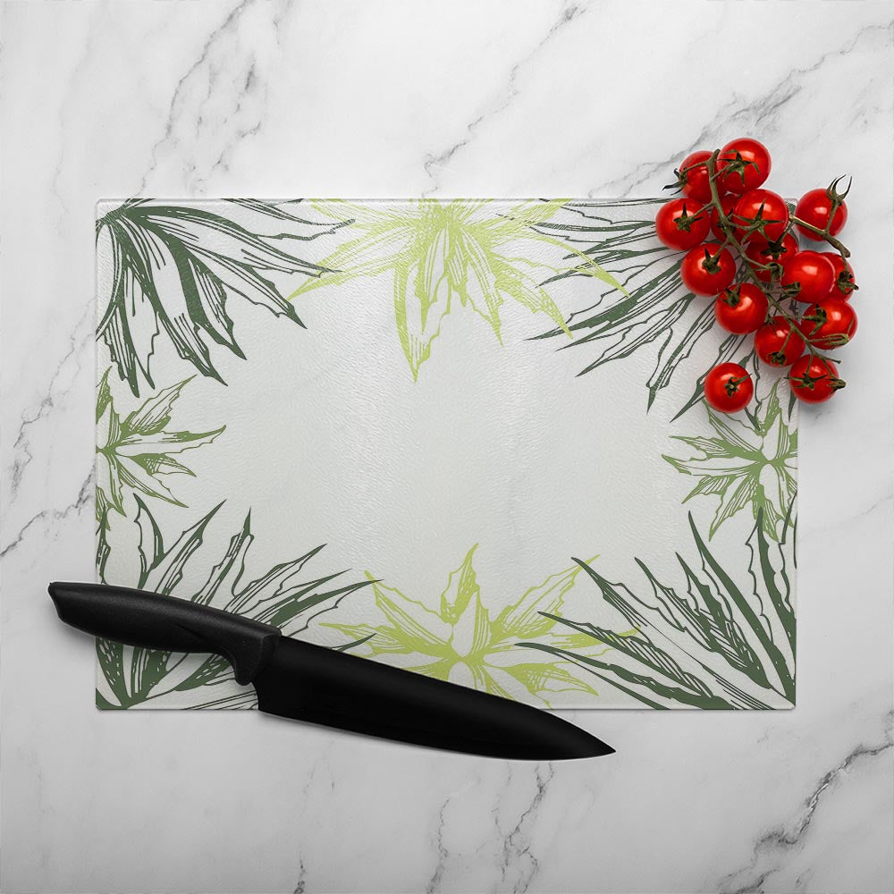 Green Leaf Border Glass Chopping Board – Benjamin Tate Design