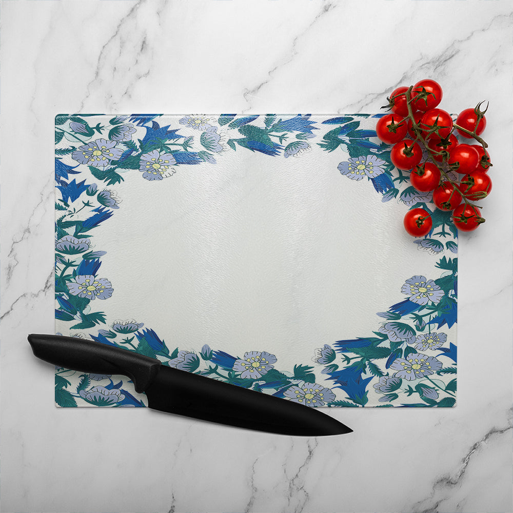 Winter Blue Flowers Glass Chopping Board – Benjamin Tate Design