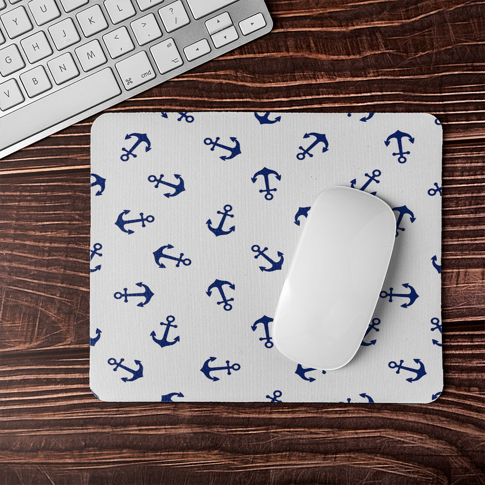 Navy Anchors On White Mouse Mat – Benjamin Tate Design