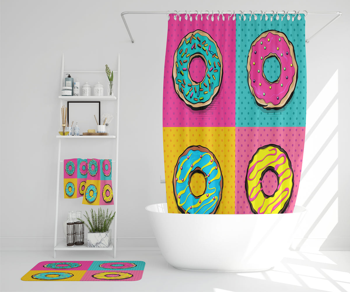 Set doughnut sweet food, donut cartoon pop art style (Bathroom Set ...