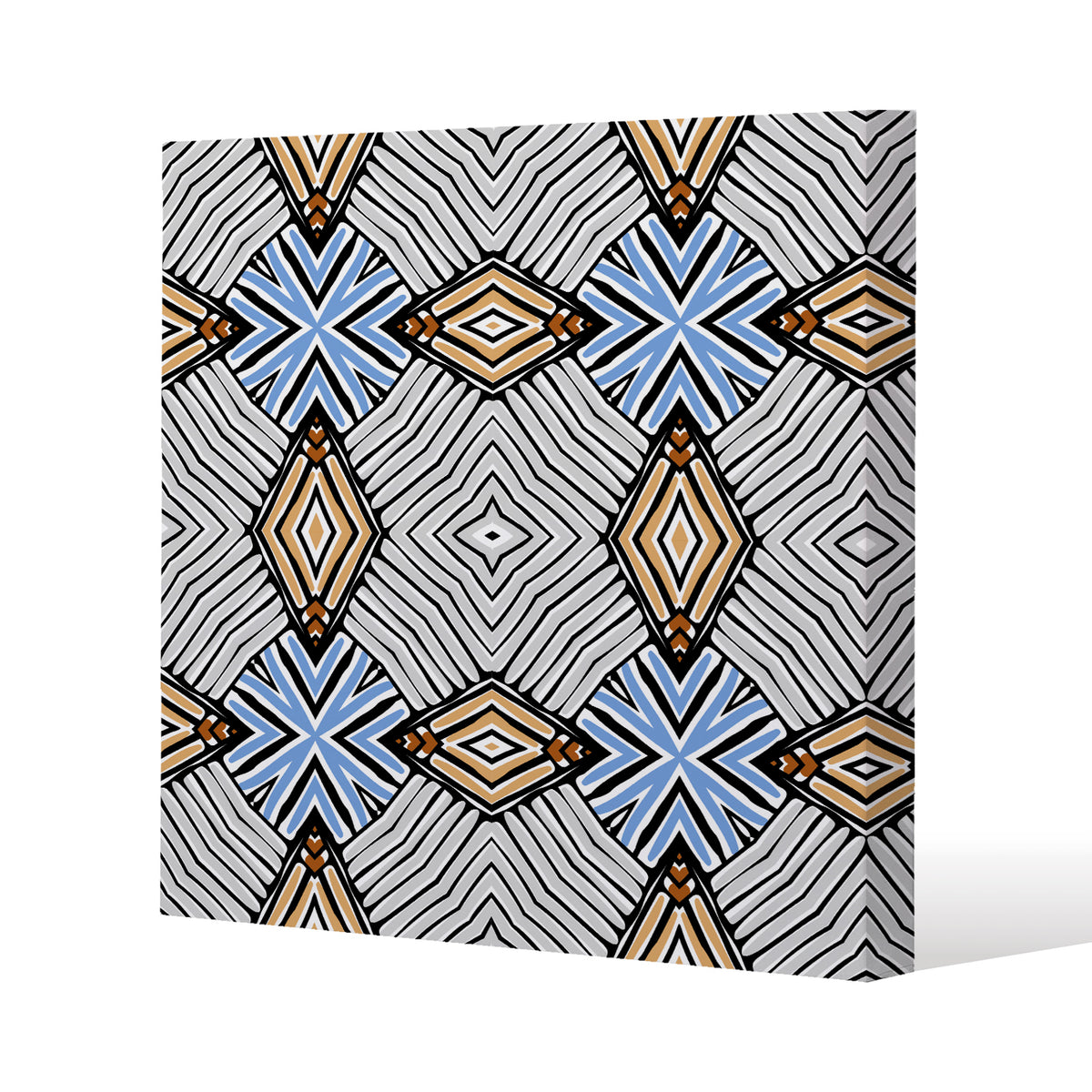 Abstract geometric roughly hatched shapes colored with hand drawn brus ...