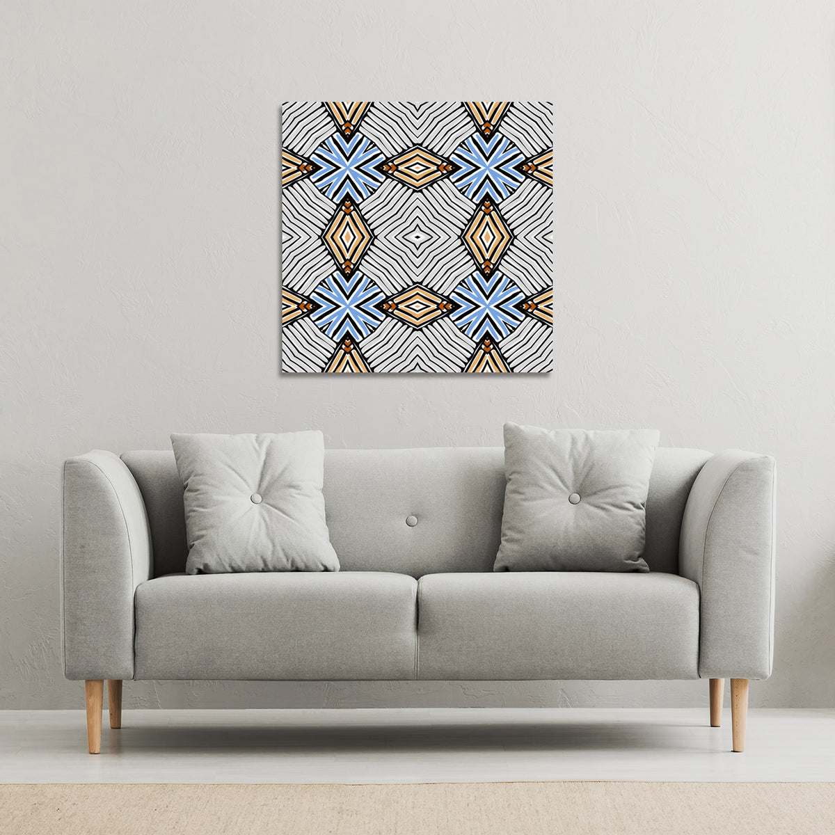 Abstract geometric roughly hatched shapes colored with hand drawn brus ...