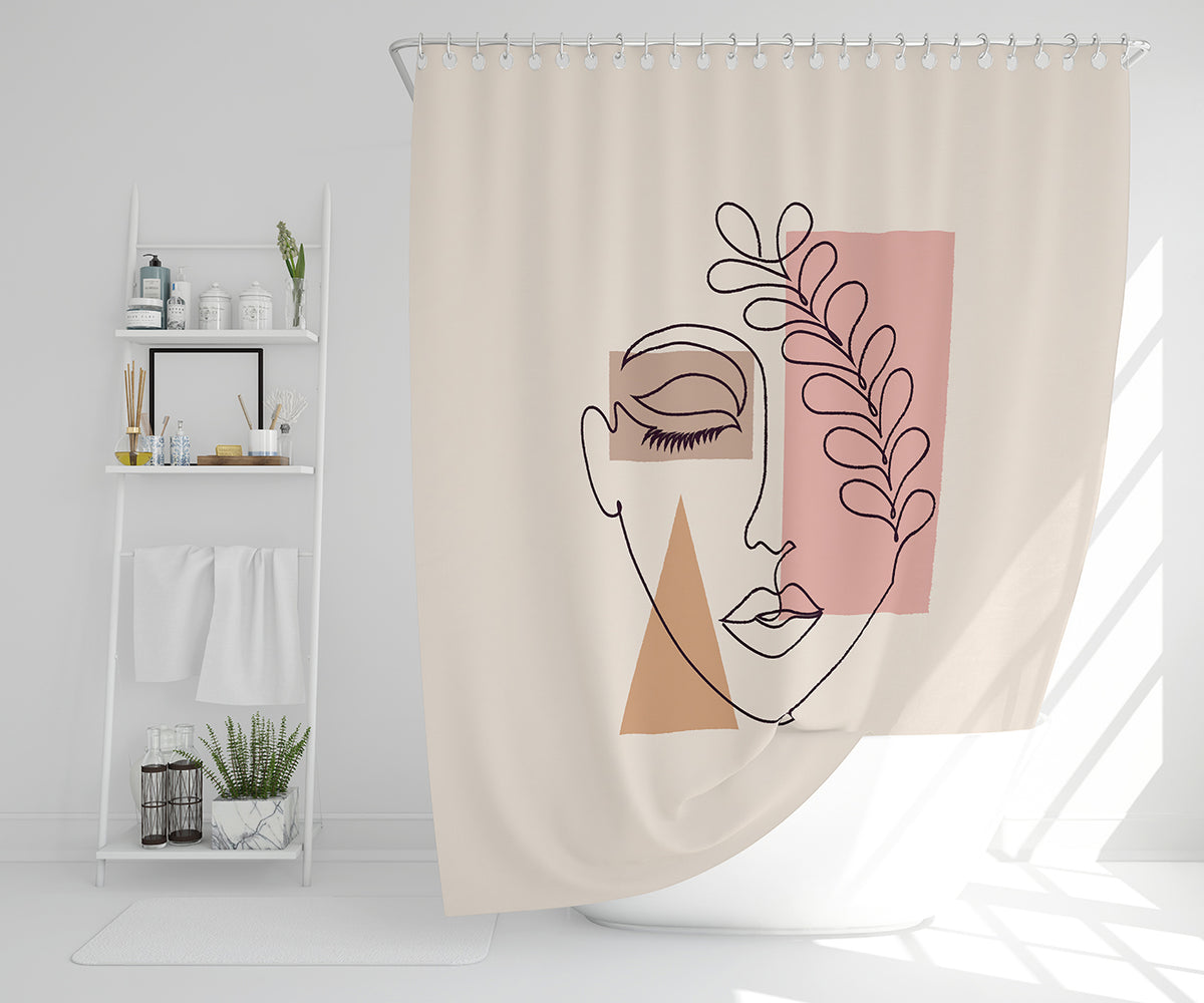 minimal line drawing of womans face (Shower Curtain) – Benjamin Tate Design