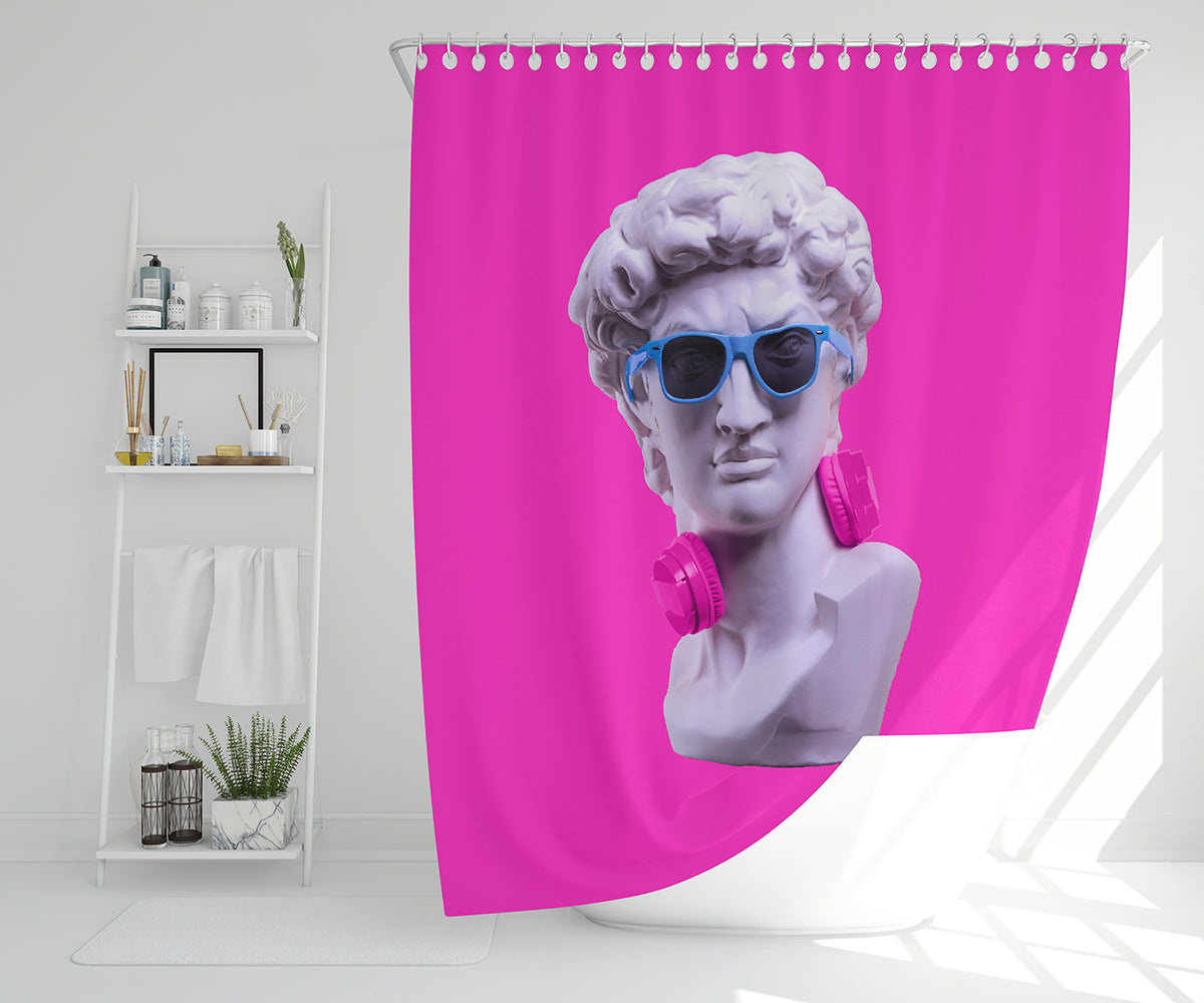 Plaster statue of David's head in blue sunglasses (Shower Curtain ...